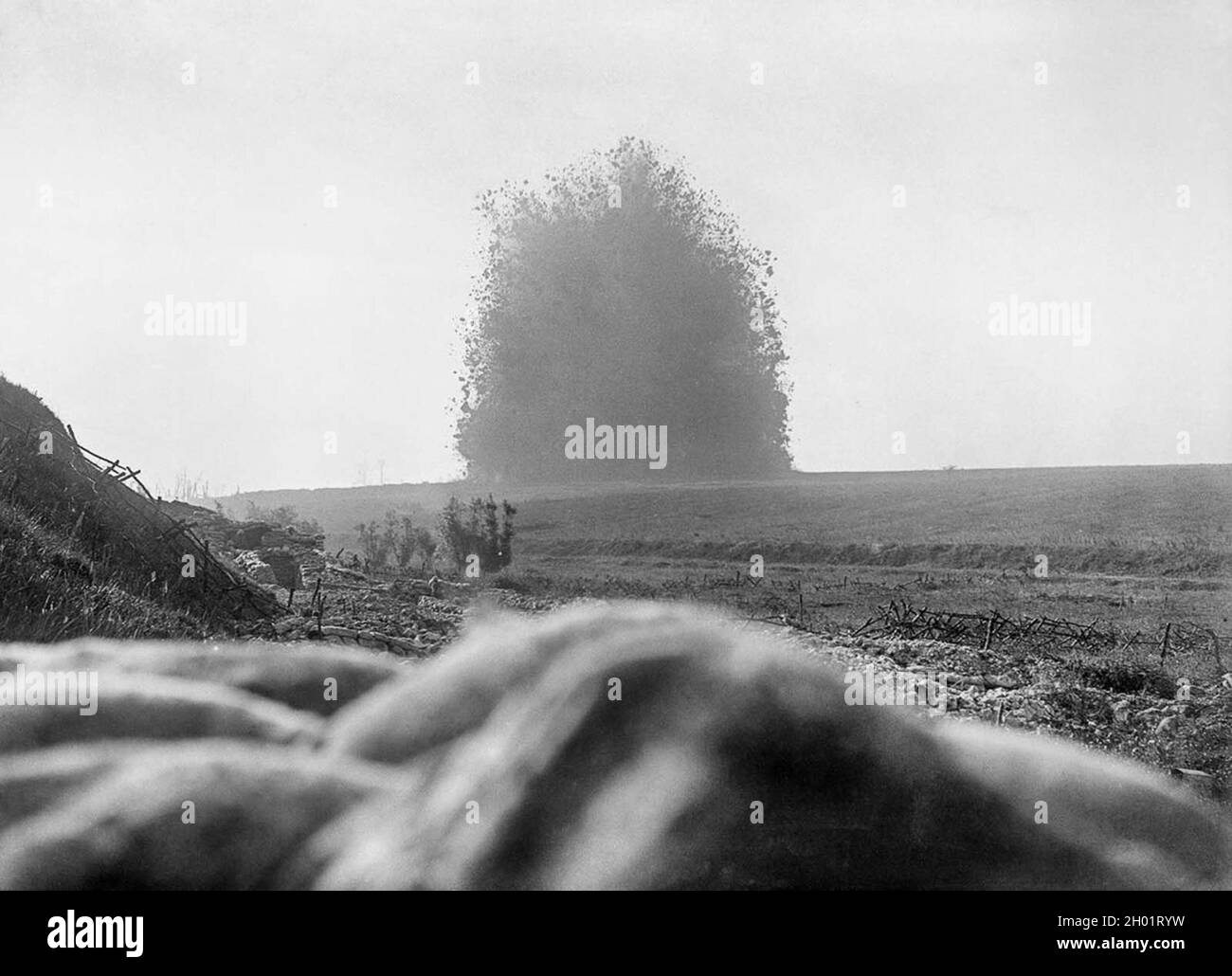 A 2 ton mine explodes under the German front line positions at ...