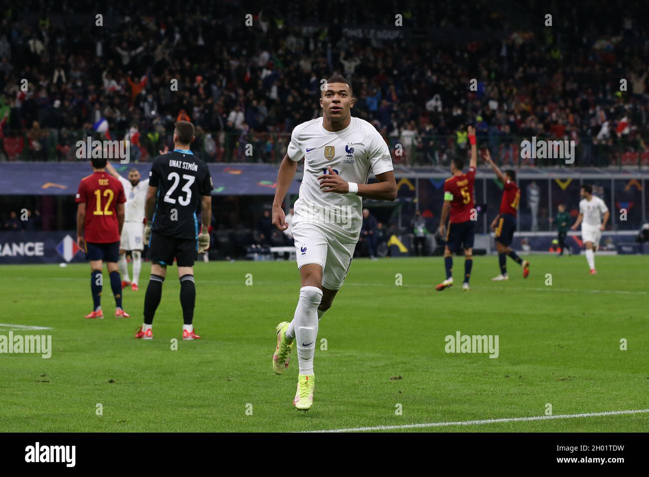 Milan, Italy, 10th October 2021. Kylian Mbappe of France celebrates ...
