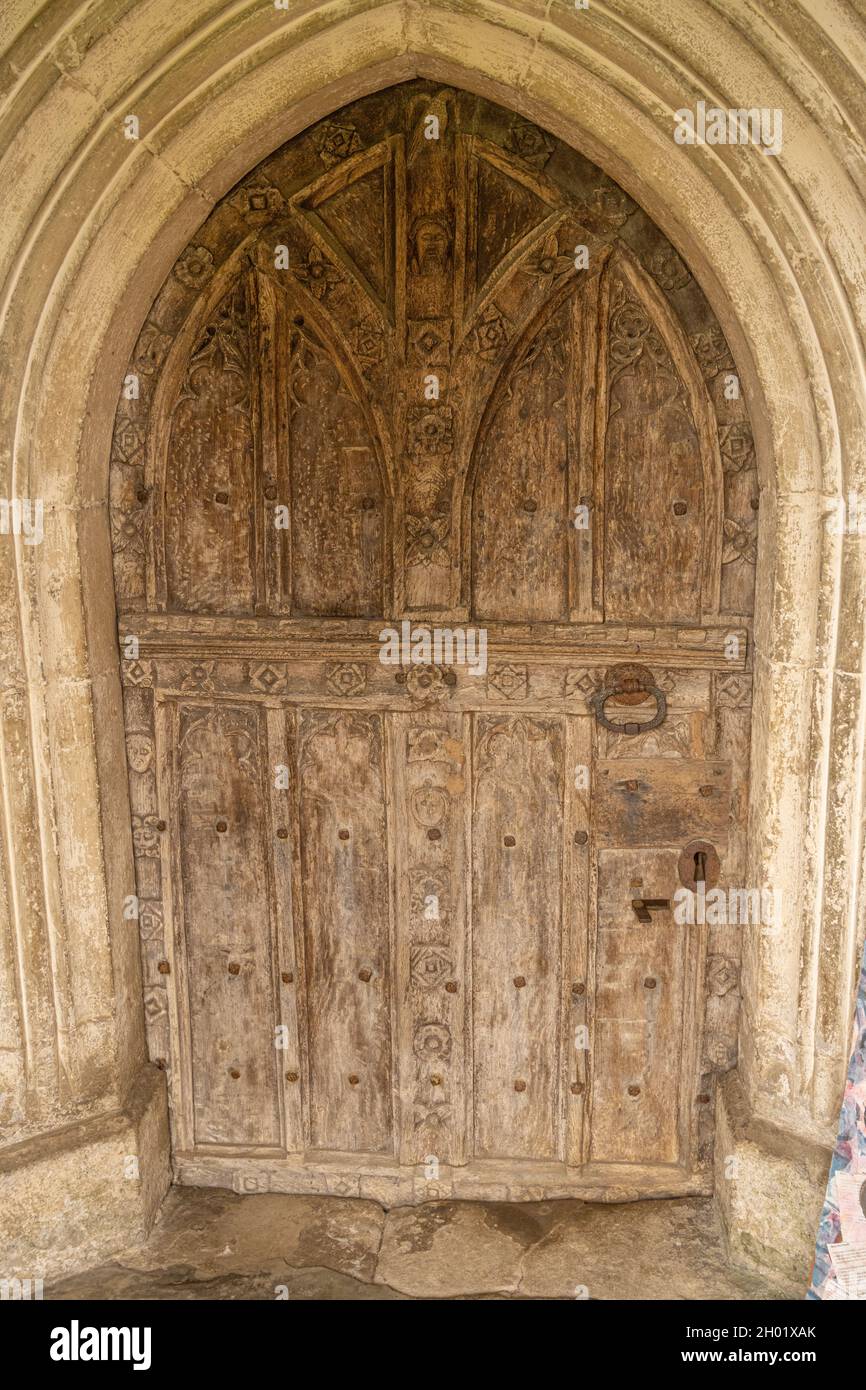 The C14 south church door of St Marys church Higham Kent Stock Photo ...