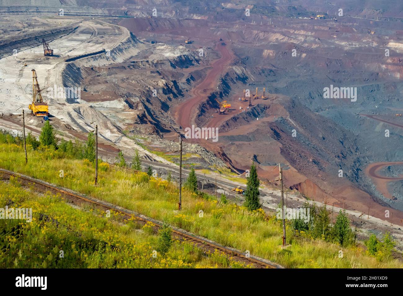 Concept of mineral development - panorama of operating ore mine, top ...