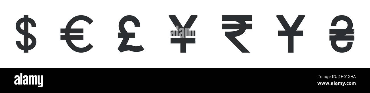 Set of the most popular currency symbol, dollar yuan euro pound yen ...