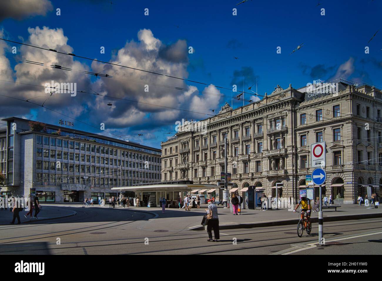Switzerland, Paradeplatz, Headquarters of Bank UBS and Credit Suisse ...