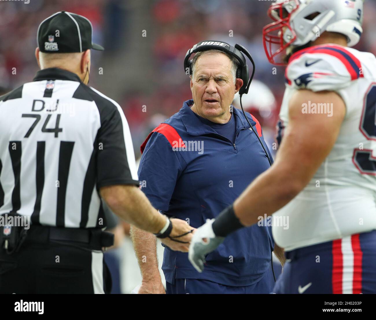 Houston, Texas, USA.October 10, 2021: New England Patriots head coach ...