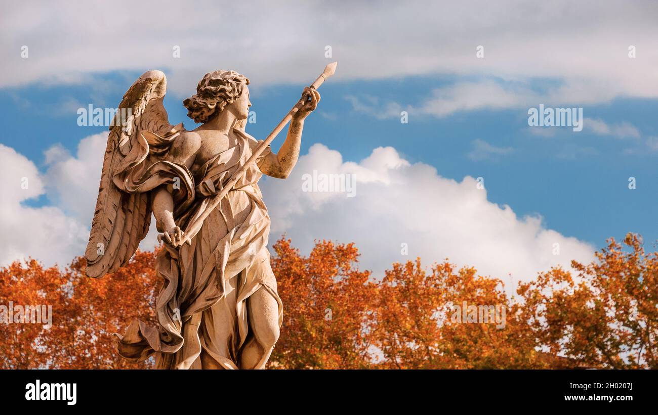 Autumn in Rome. Beautiful angel statue with Holy Lance of Longinus at ...