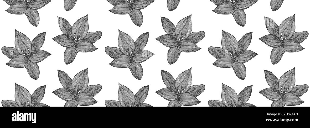 Linear lily flower line seamless pattern for textile design. Elegant ...