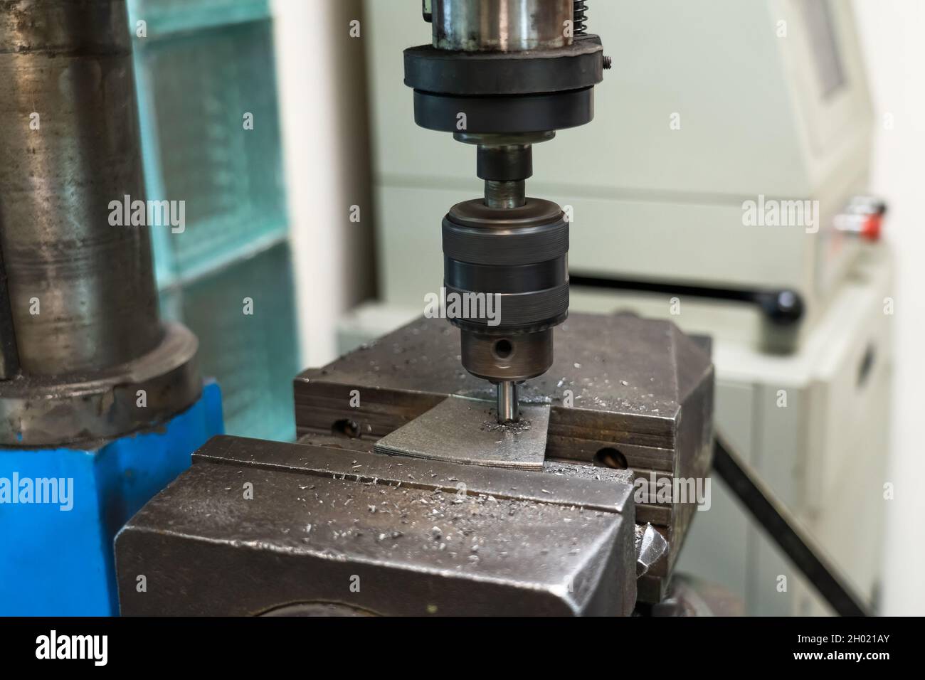 Testing of alloy steel sample at metallurgical plant close up Stock ...