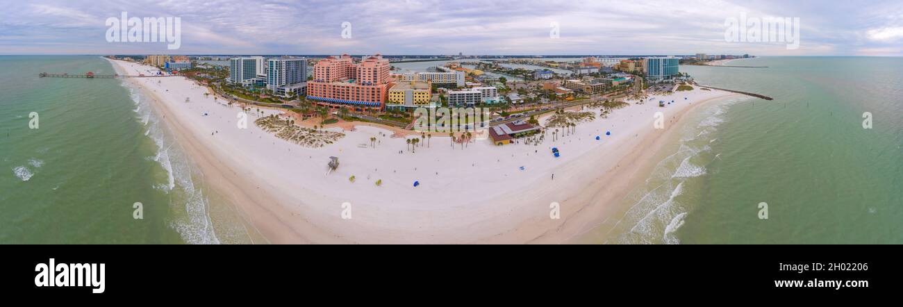 Clearwater Beach panoramic aerial view including Pier 60 Fishing Pier ...