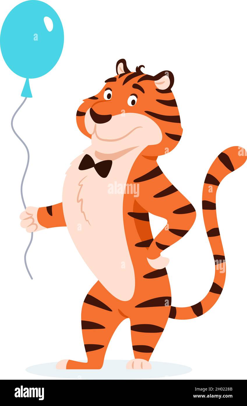 Cartoon adorable smiling tiger with blue balloon Stock Vector Image & Art - Alamy