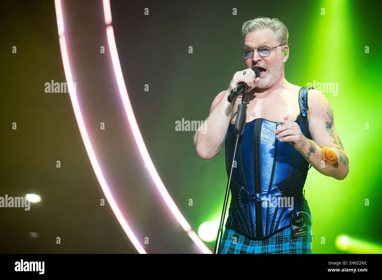 Manchester, UK. 10th October 2021. Vince Clark and Andy Bell of 80's pop band Erasure perform at ...