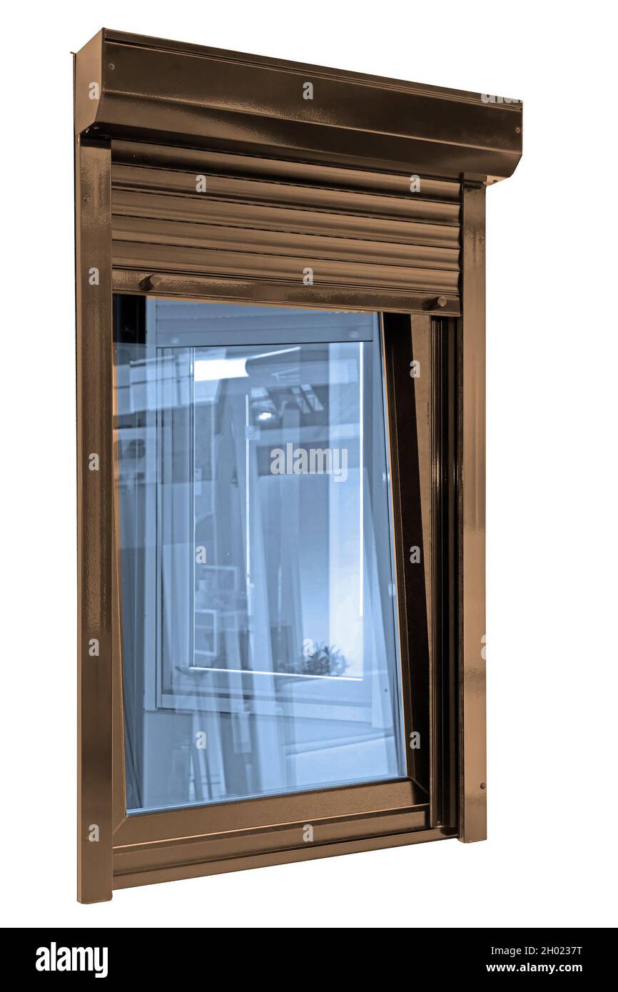 Modern closed window architecture exterior with facade wall and ...