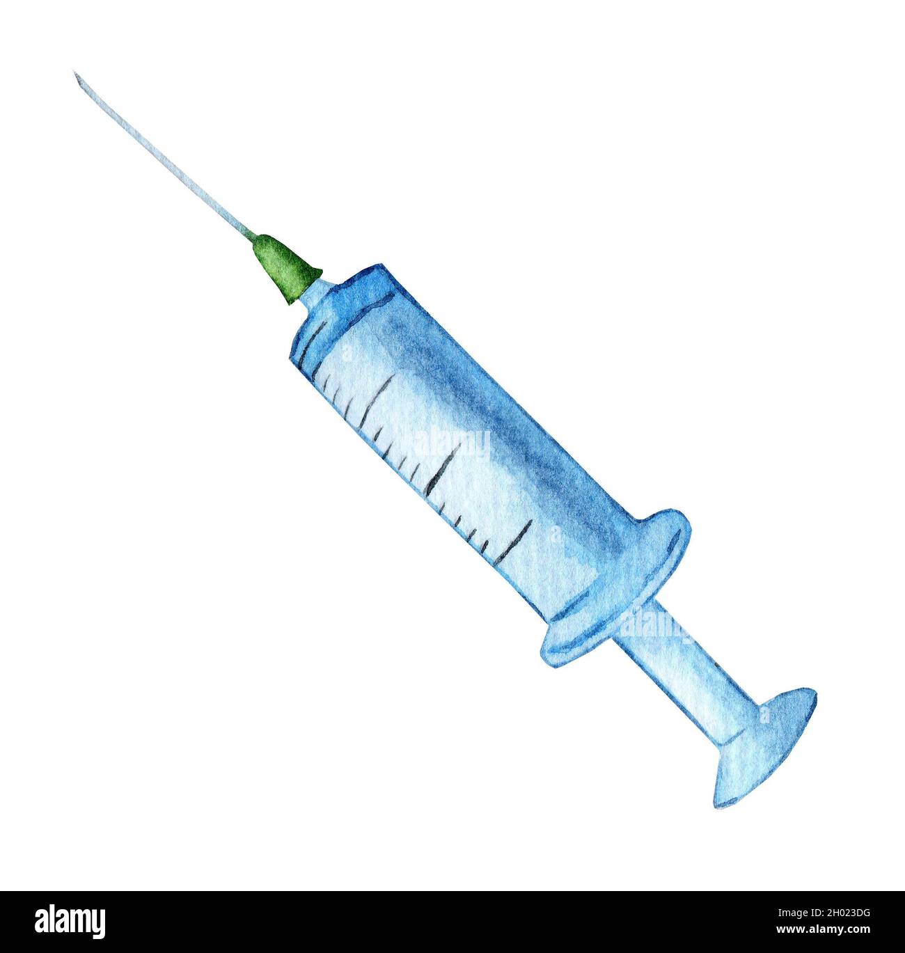 Medical plastic injection syringe with iron needle. Watercolor syringe ...
