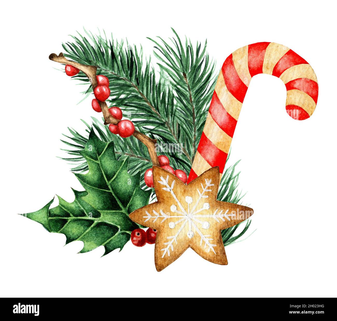 Decor for Christmas and New Years. Watercolor illustration of ...