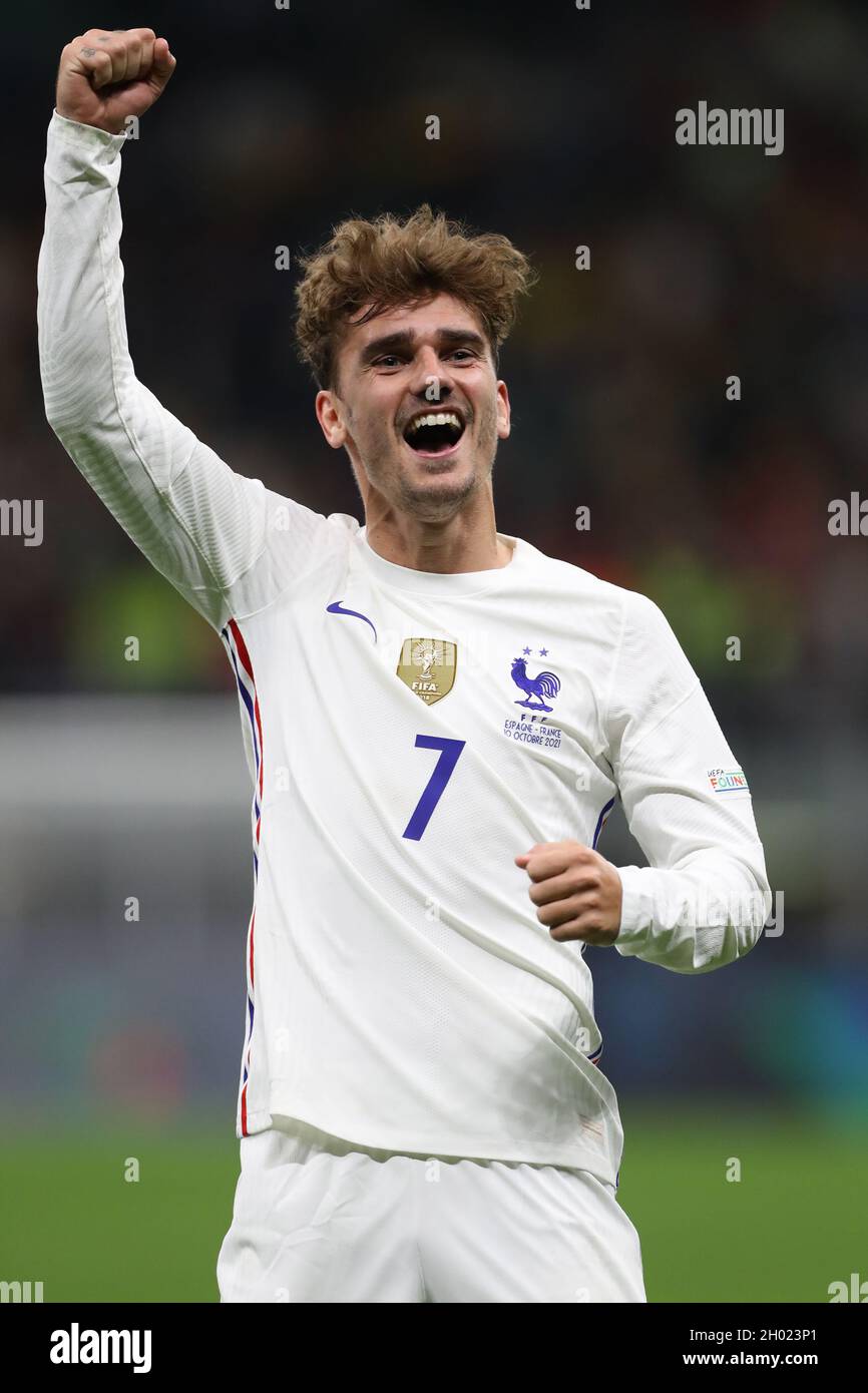 Milan, Italy, 10th October 2021. Antoine Griezmann of France celebrates ...