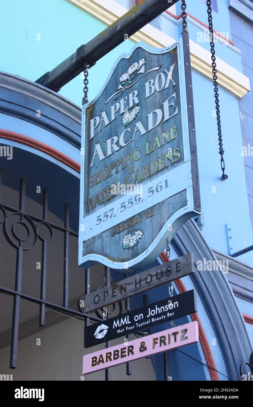Sign for the Paper Box Arcade in Victoria, BC Stock Photo - Alamy
