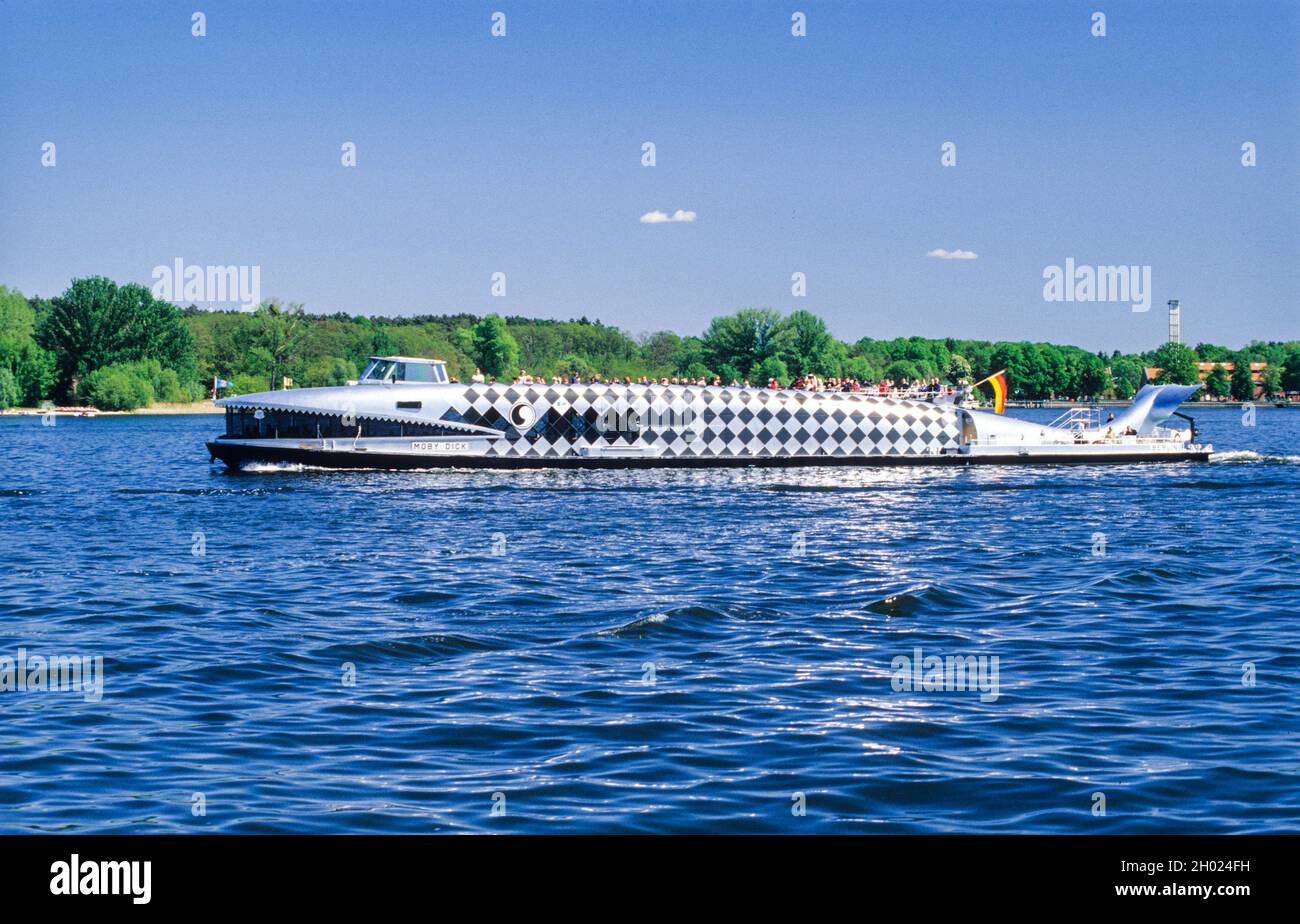 The passenger ship Moby Dick on a round trip at Lake Wannsee in Berlin ...