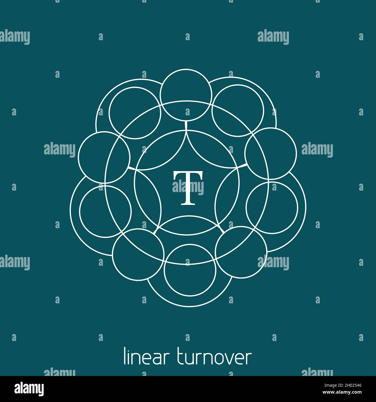Abstract simple round emblem with thin linear circles and letter T ...