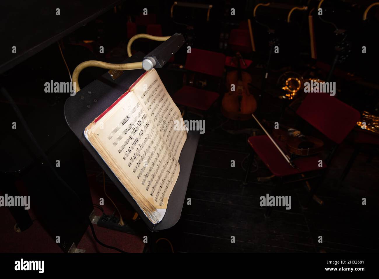 orchestra music stand with notes on concert Stock Photo - Alamy