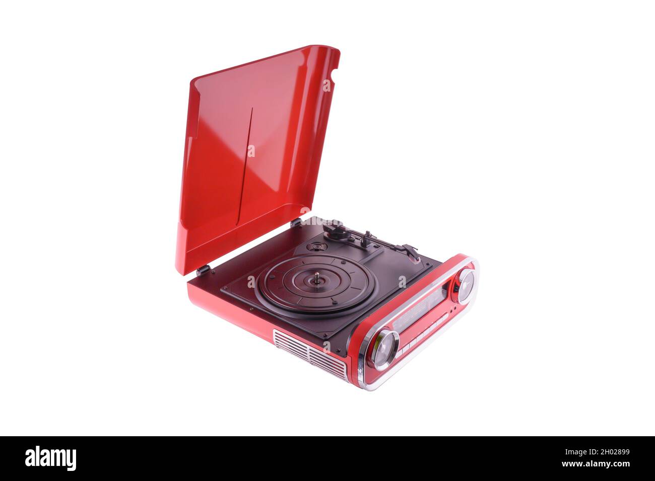 vintage flame red turntable on white background Stock Photo - Alamy