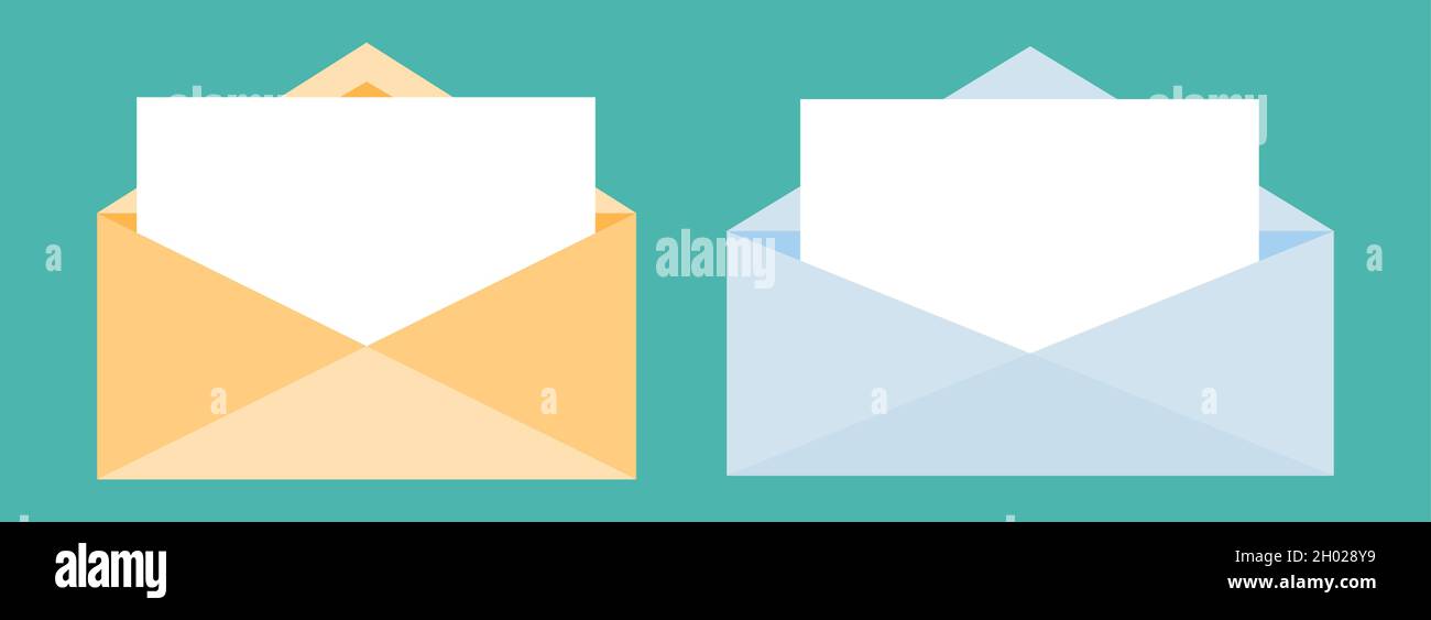 Envelopes realistic symmetrical business with open white paper mail ...