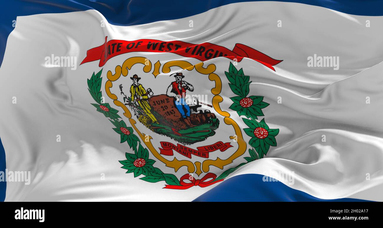 flag of West Virginia waving in the wind. Patriotic concept about state ...