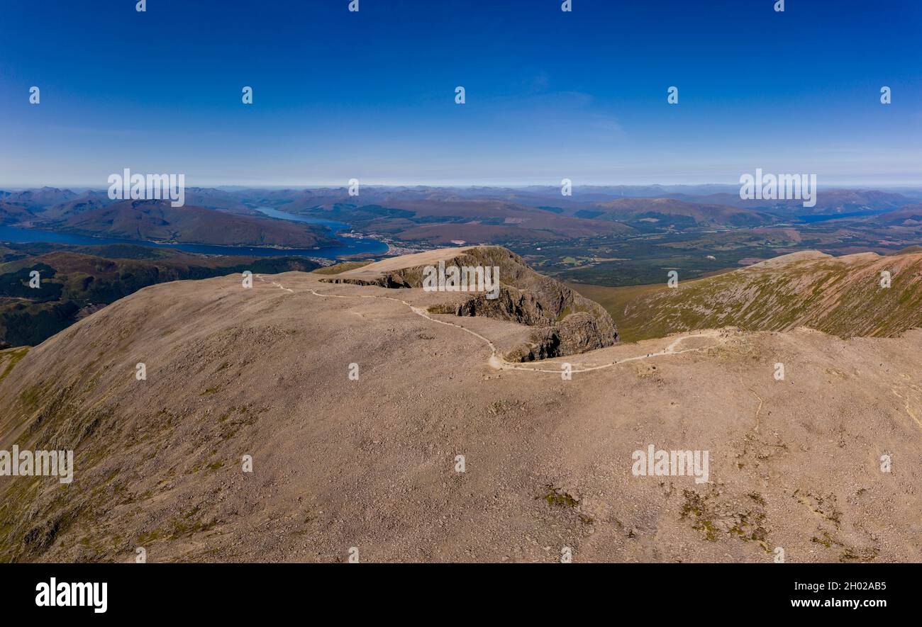 Panoramic aerial view of the summit of Ben Nevis - the tallest mountain ...