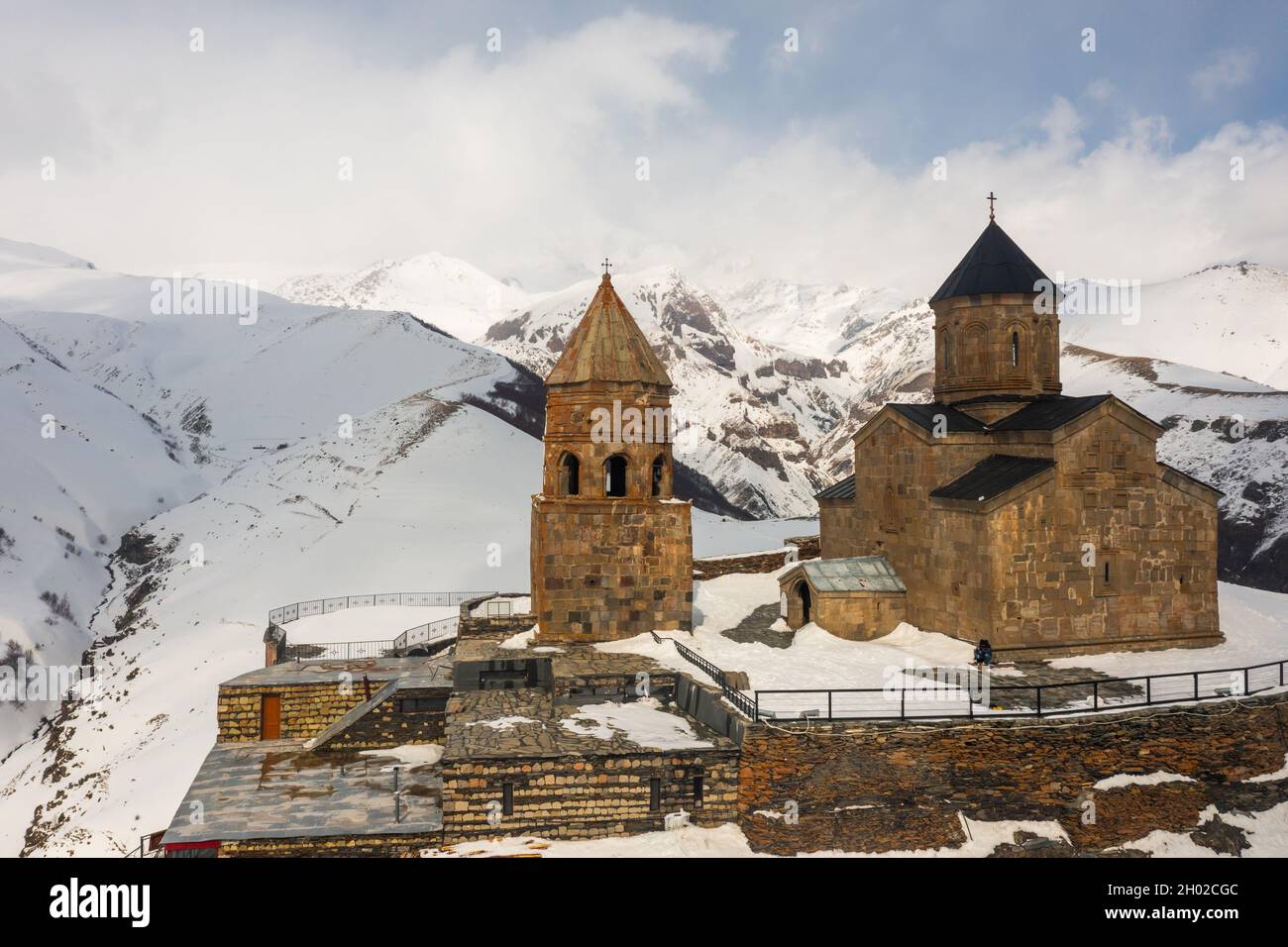 Holy Trinity Church near Gergeti village, Georgia Stock Photo - Alamy