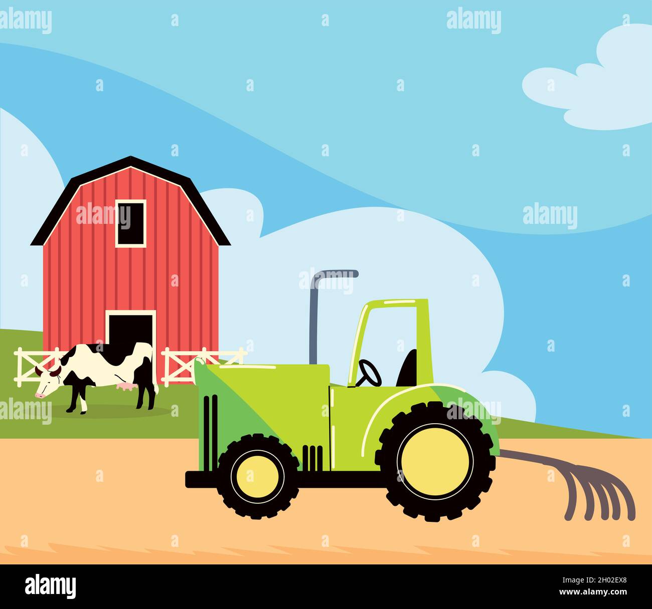 farm tractor and barn Stock Vector Image & Art - Alamy