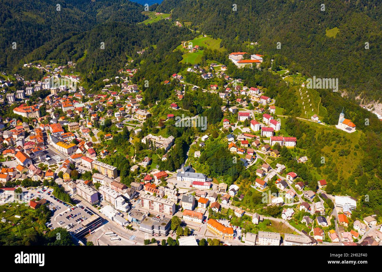 General aerial view of Idrija, Slovenia Stock Photo - Alamy