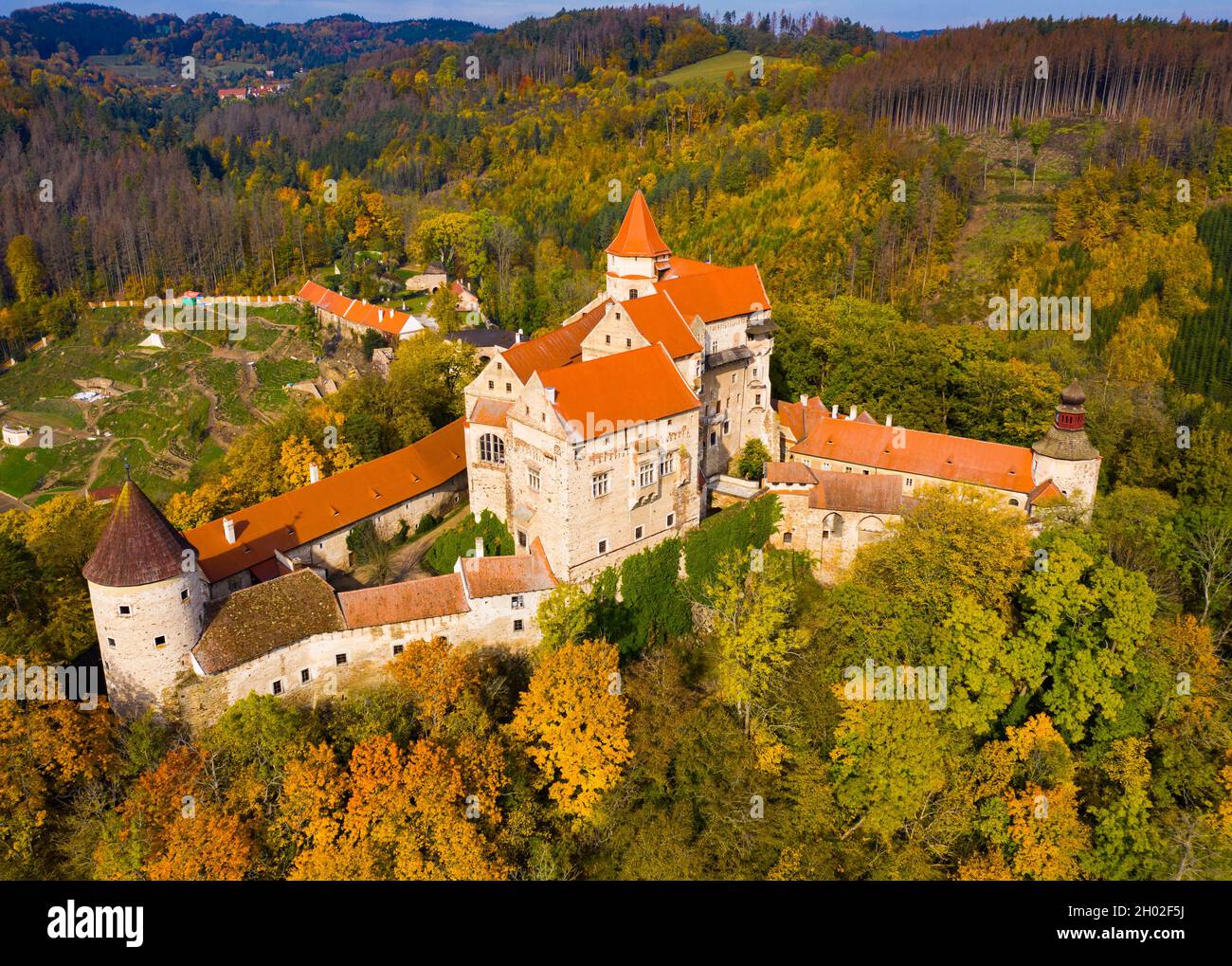 Aerial view of Pernstejn castle, Czech Republic Stock Photo - Alamy