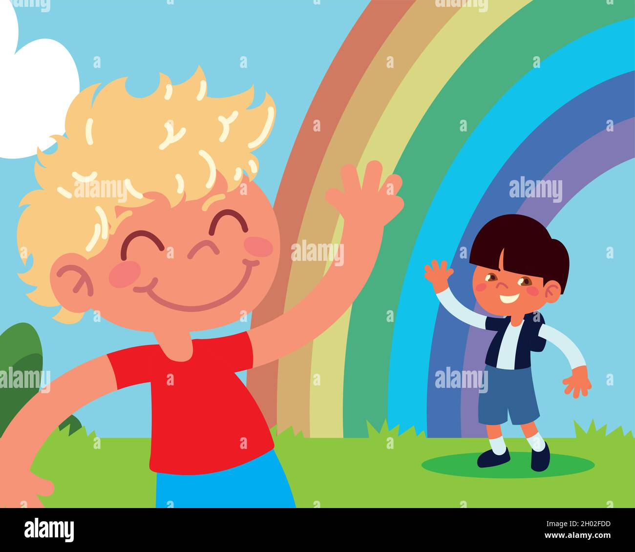 happy boys with rainbow Stock Vector Image & Art - Alamy