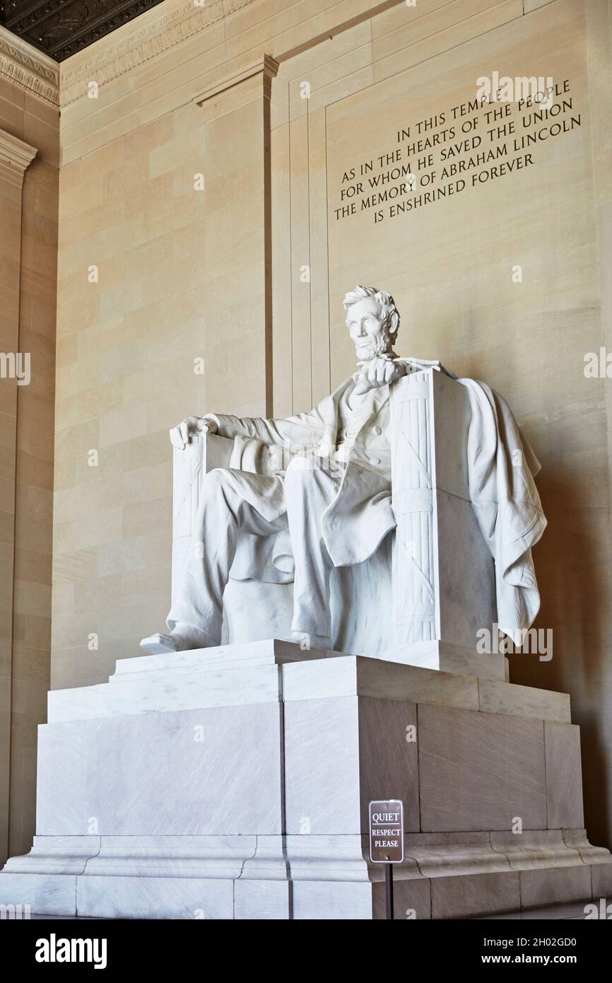 Marble Statue of President Lincoln at the Lincoln Memorial in ...