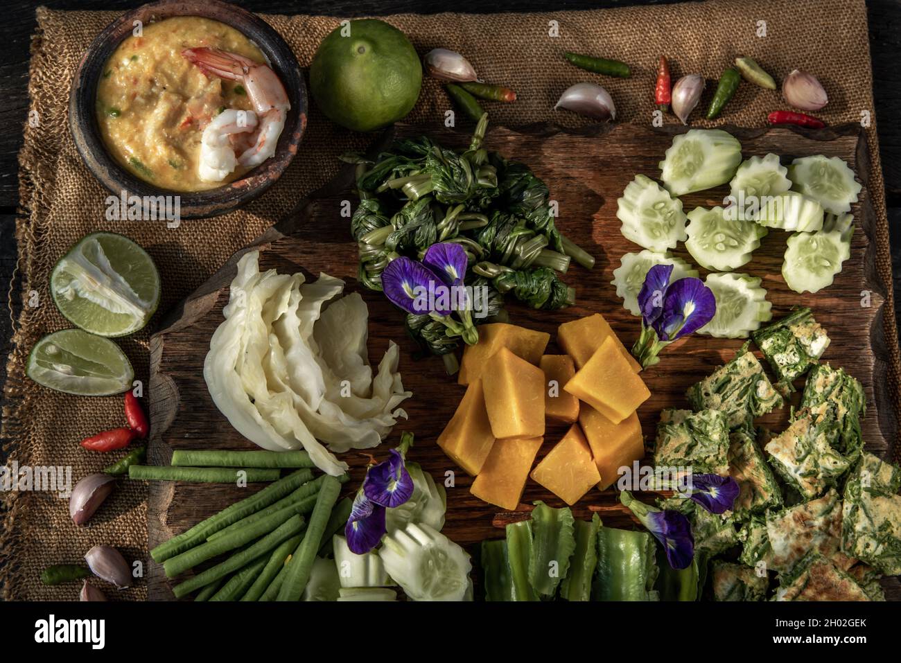 Thai Traditional Local Food : Shrimps chili dip or nam prik with ...
