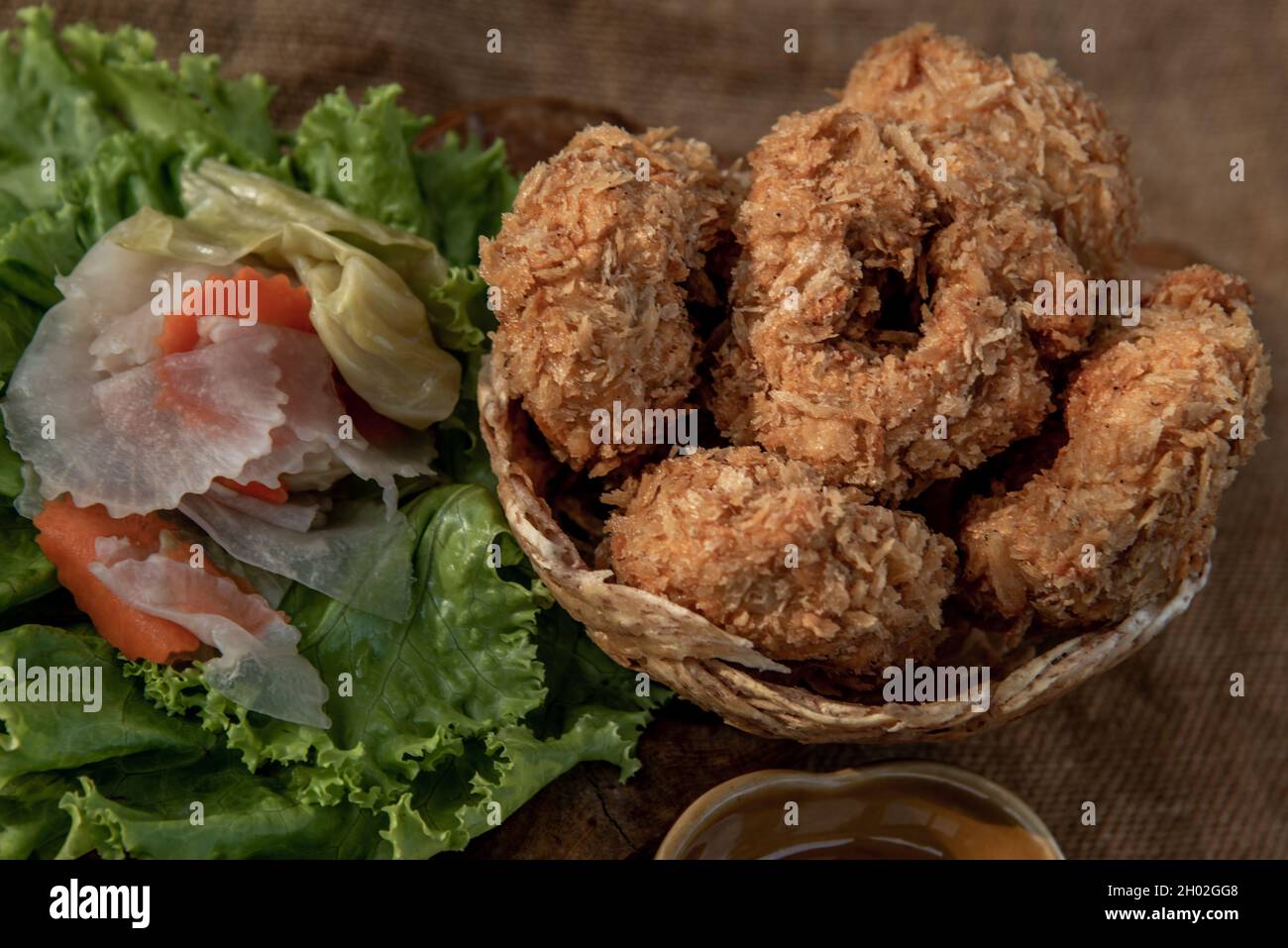 Deep-fried shrimp cakes (Tod Mun Goong) and vegetable with chili sauce ...