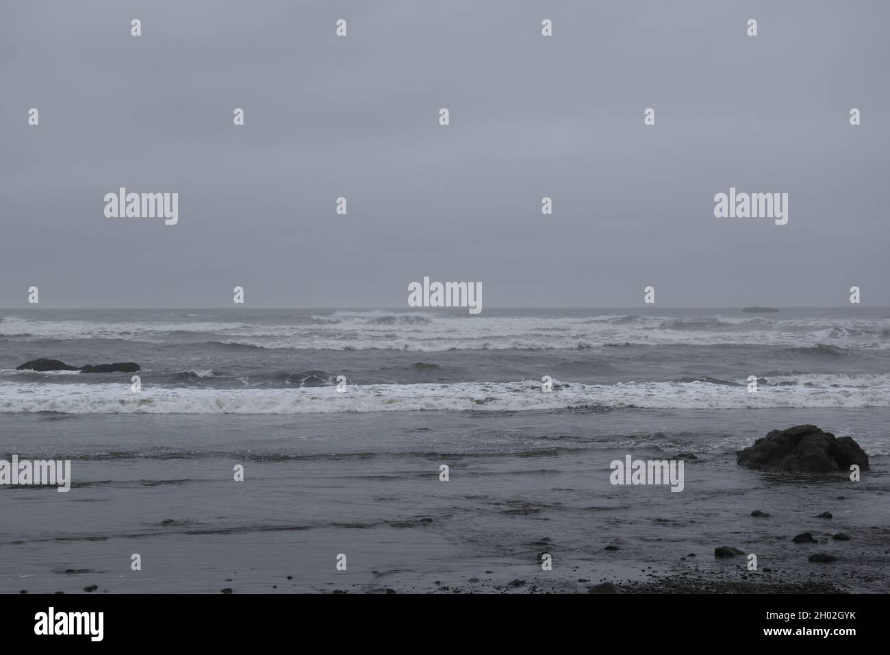 The coastal rock formations at Ruby Beach on a foggy day in Olympic ...