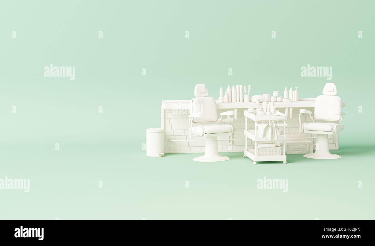 White barber shop modern Minimal on pastel blue background. Female ...