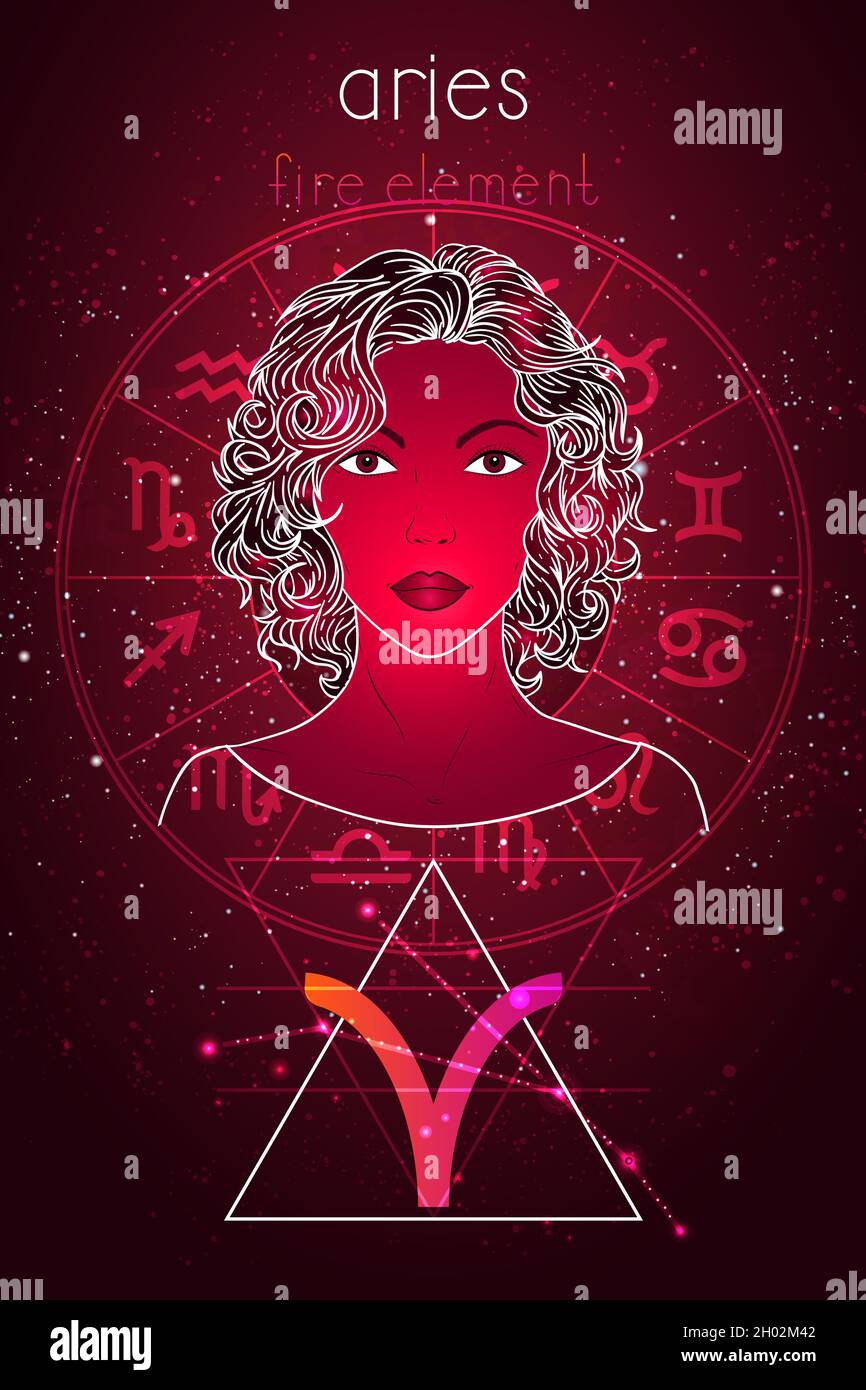 Vector illustration of Aries zodiac sign, constellation and portrait ...