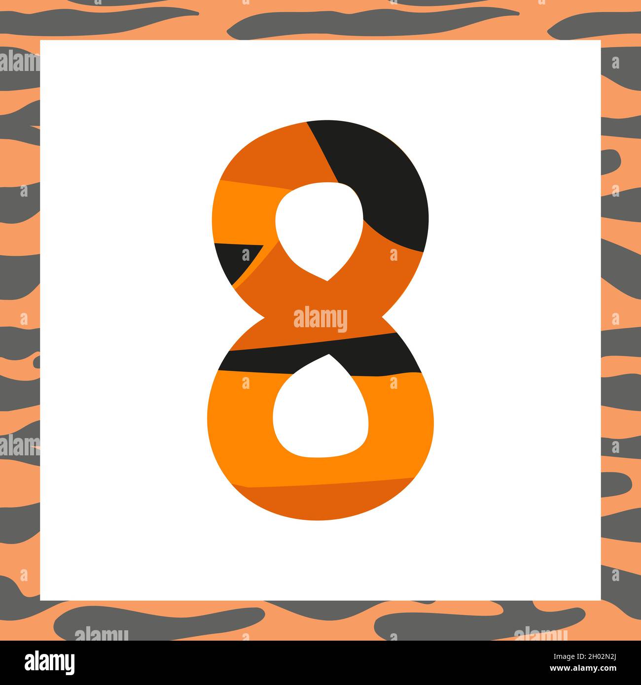 Number eight with tiger pattern. Festive font and frame from orange ...
