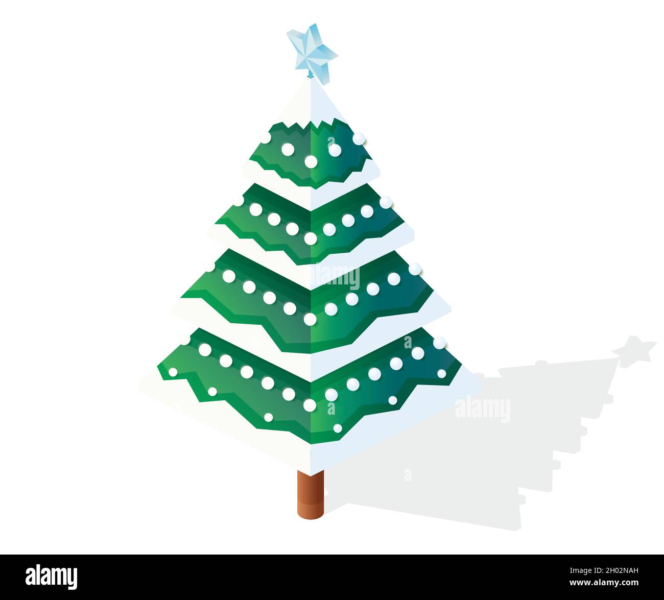 Isometric Christmas Tree in Snow Caps with Balls and Blue Star. Vector ...