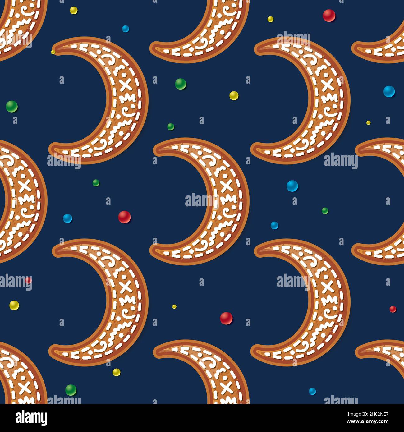 Seamless Pattern with Gingerbread Moon on Blue. Christmas Cookie ...