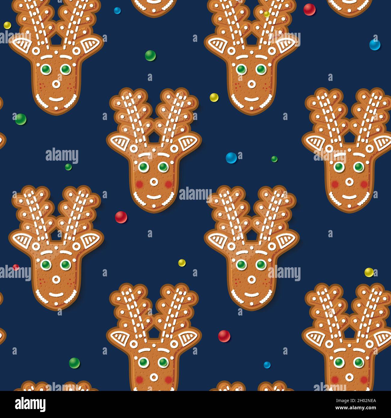 Seamless Pattern with Gingerbread Deer on Blue. Christmas Cookie ...