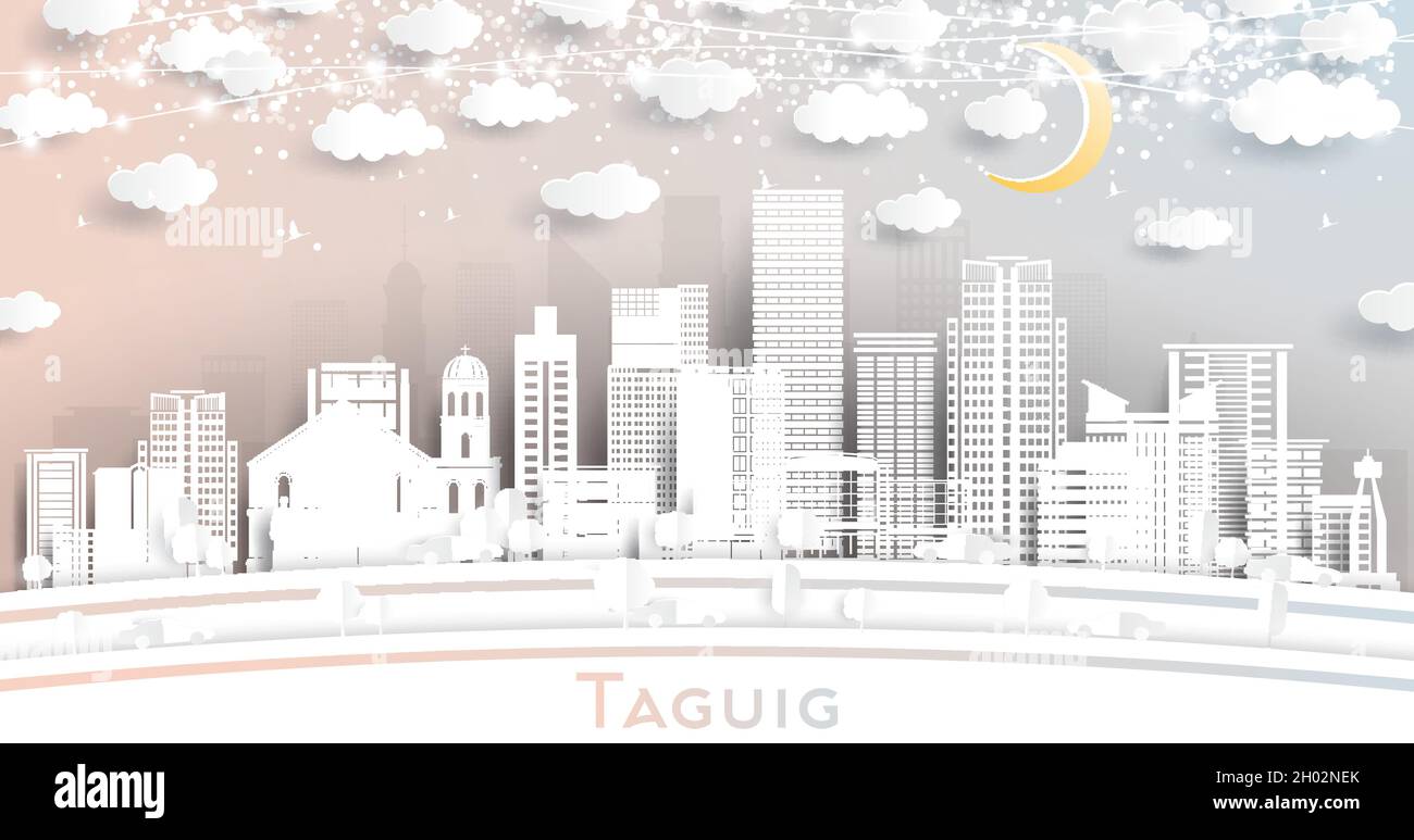 Taguig Philippines City Skyline in Paper Cut Style with White Buildings ...