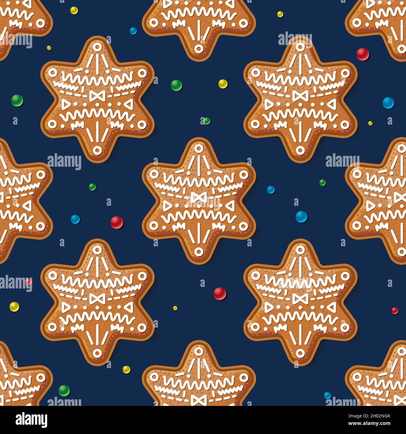 Seamless Pattern with Gingerbread Star on Blue. Christmas Cookie ...