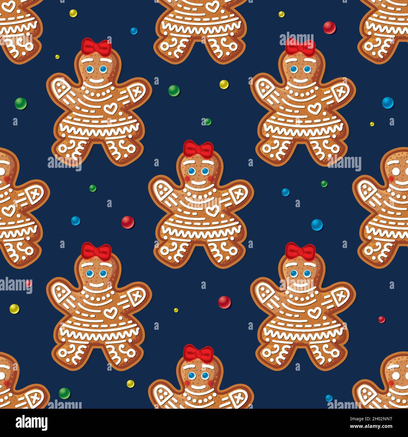 Seamless Pattern with Gingerbread Woman on Blue. Christmas Cookie ...