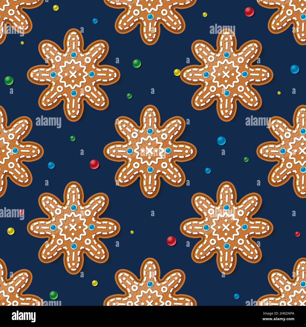 Seamless Pattern with Gingerbread Snowflakes on Blue. Christmas Cookie ...