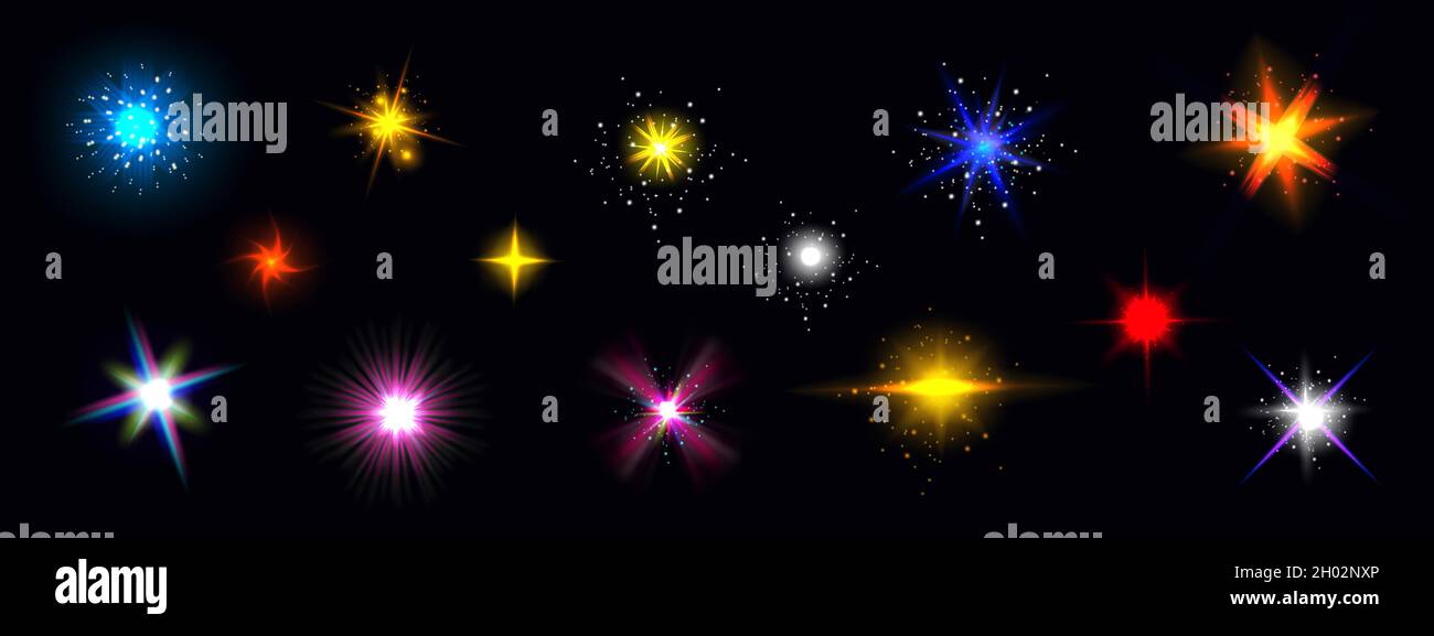 Star light glow, shiny colorful vector glare, bright twinkle or ...