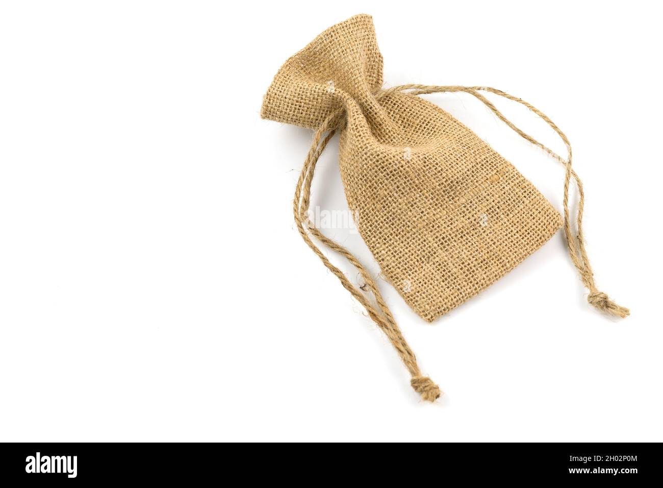 Brown textile sack isolated on white background with empty space Stock ...