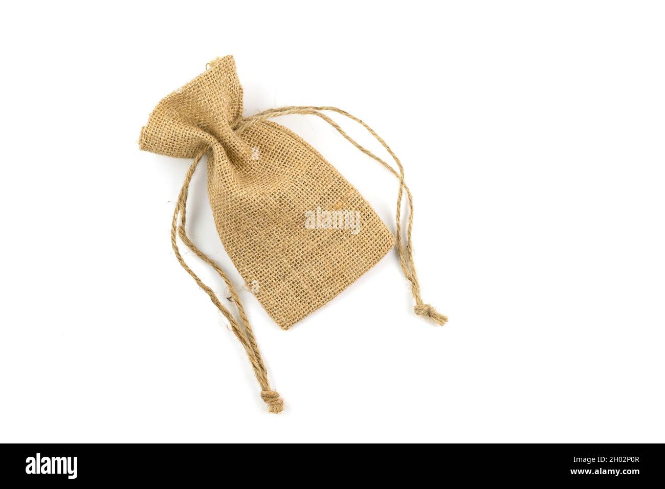 Brown textile sack isolated on white background with empty space Stock ...