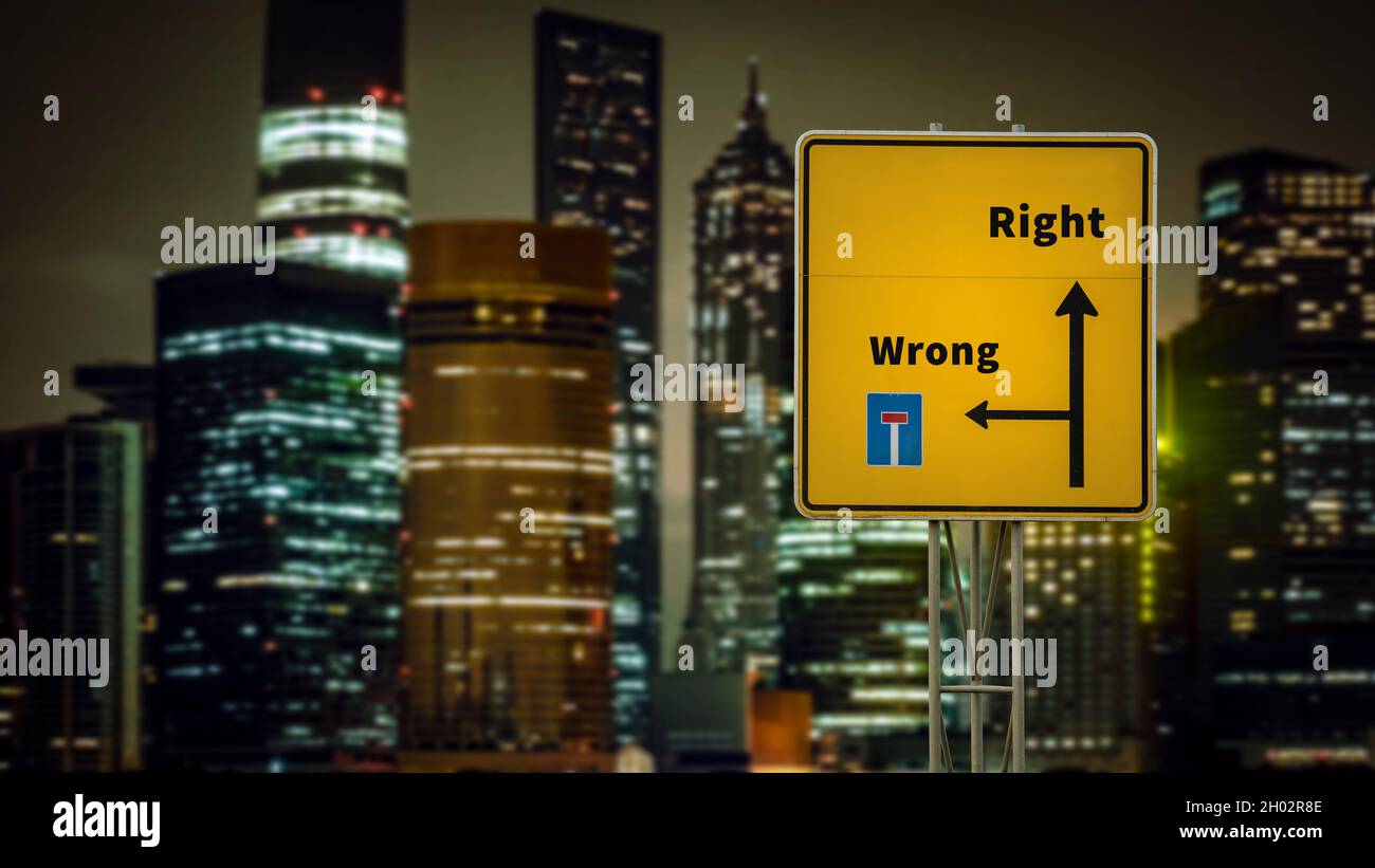 Street Sign the Direction Way to Right versus Wrong Stock Photo - Alamy
