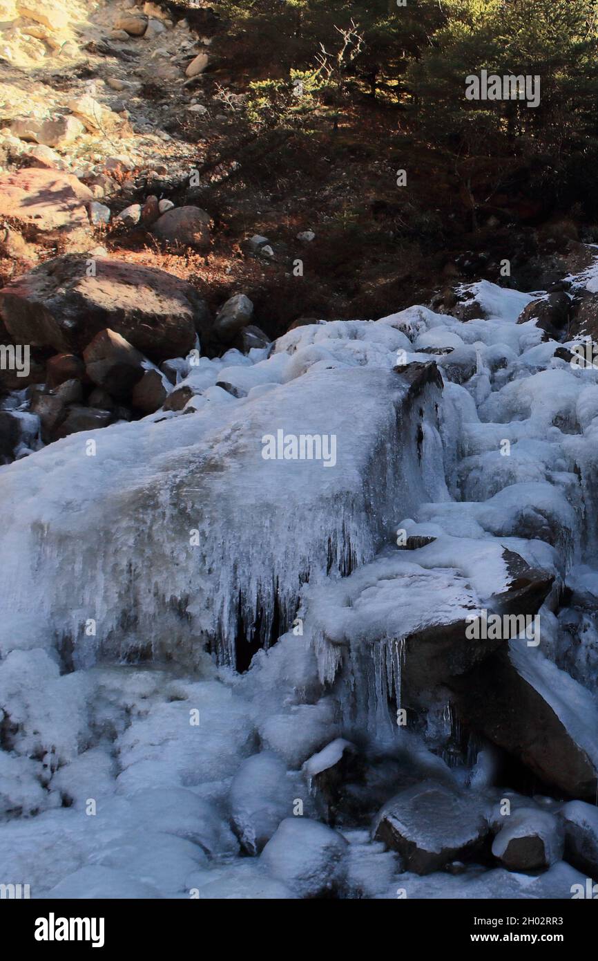 frozen waterfall in winter season near tawang in arunachal pradesh ...