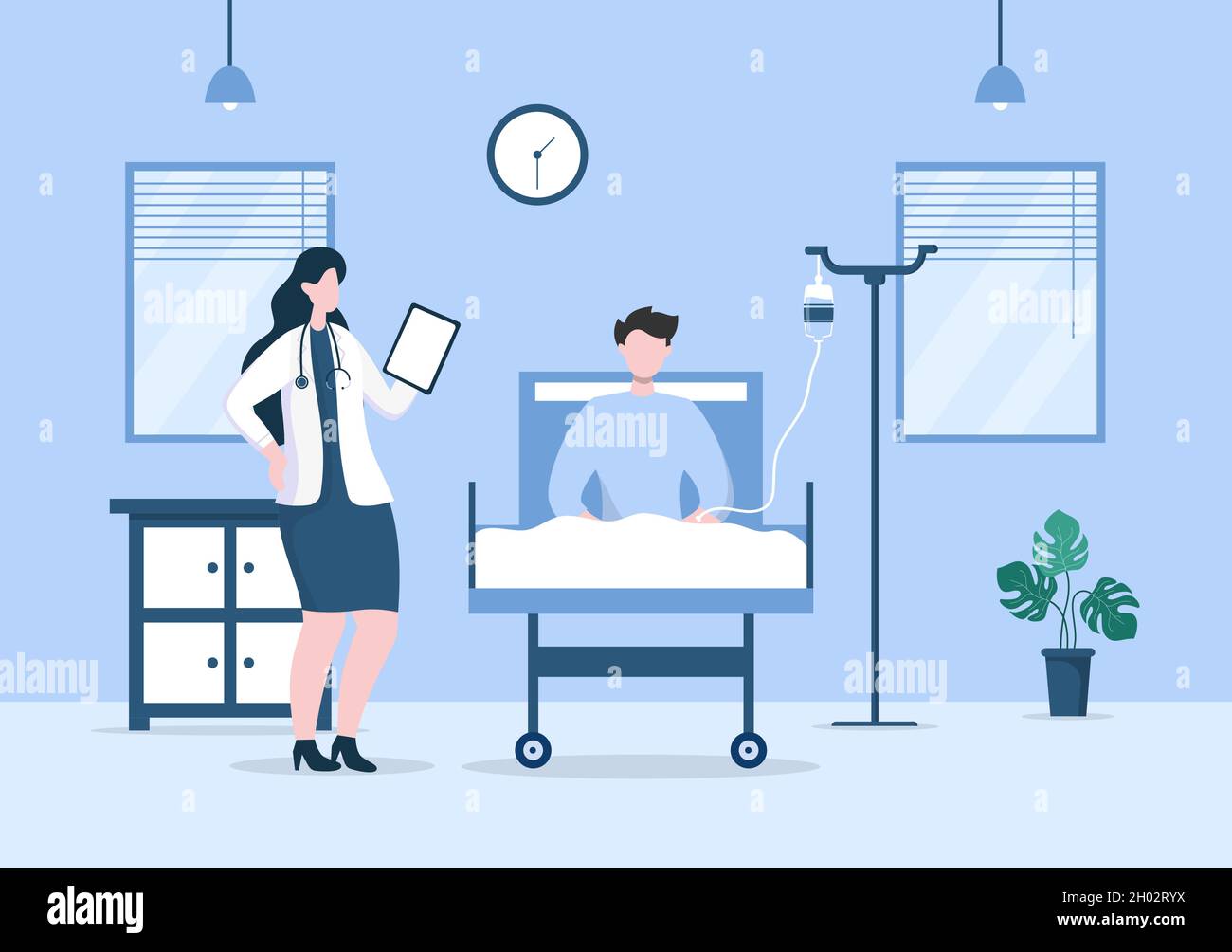 Doctor Checking a Patient in Hospital Room Background Vector ...